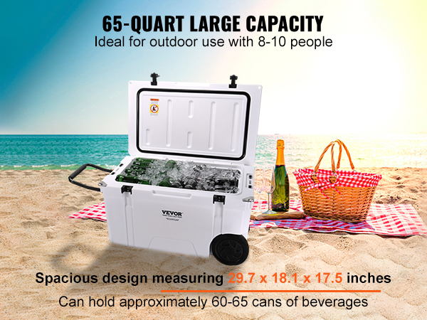 VEVOR Insulated Portable Cooler with Wheels, 65 qt, Holds 65 Cans ...
