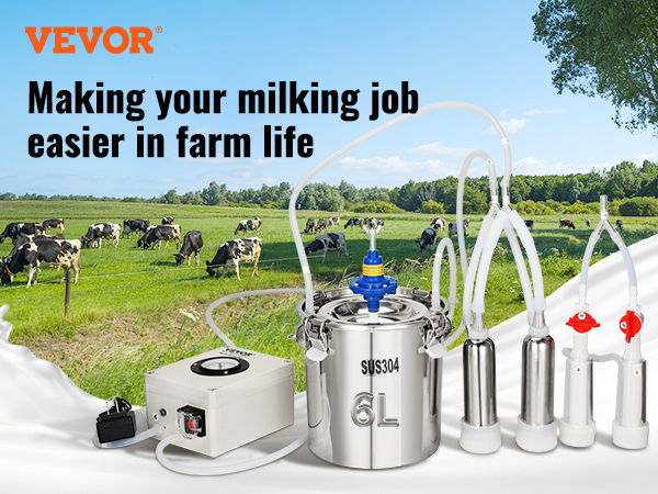 VEVOR Goat Milking Machine, 6 L 304 Stainless Steel Bucket, Electric ...