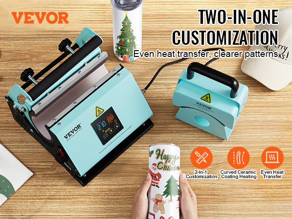 VEVOR 2 in 1 Tumbler and Hat Heat Press Machine Heat Machine for Caps ...