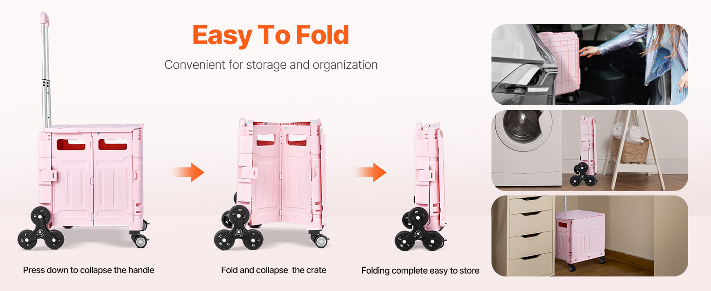 Foldable Cart with Stair Climbing Wheels Collapsible Rolling Crate 65L ...