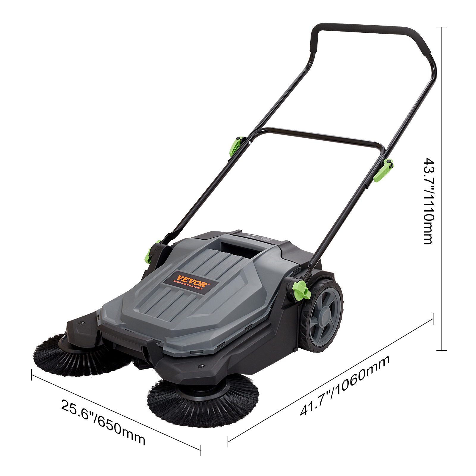 VEVOR Walk-behind Hand Push Floor Sweeper 25.6" Width 5 Gallon Waste ...