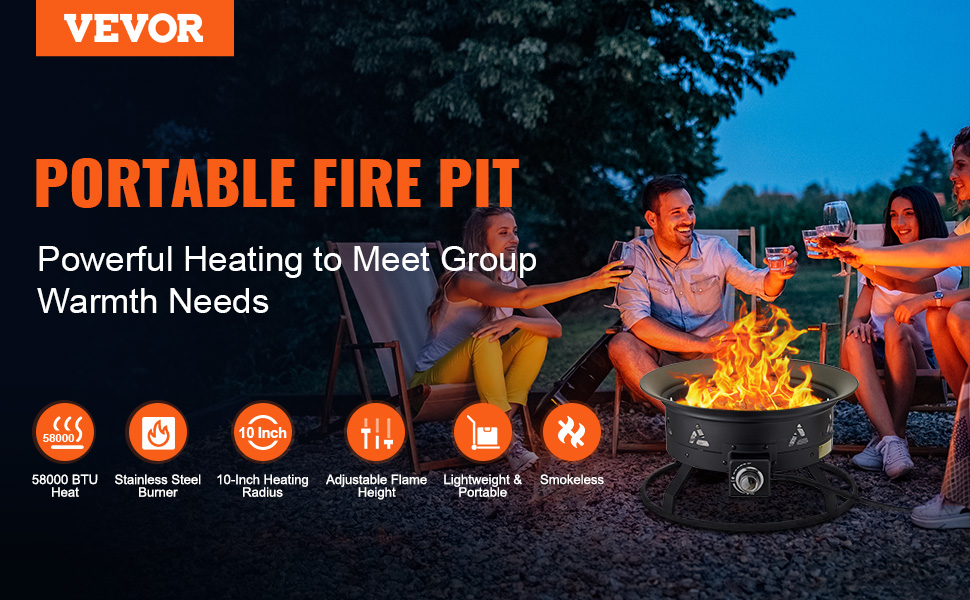 VEVOR Propane Fire Pit 24” Outdoor Portable Gas Fire Pit for Heating ...