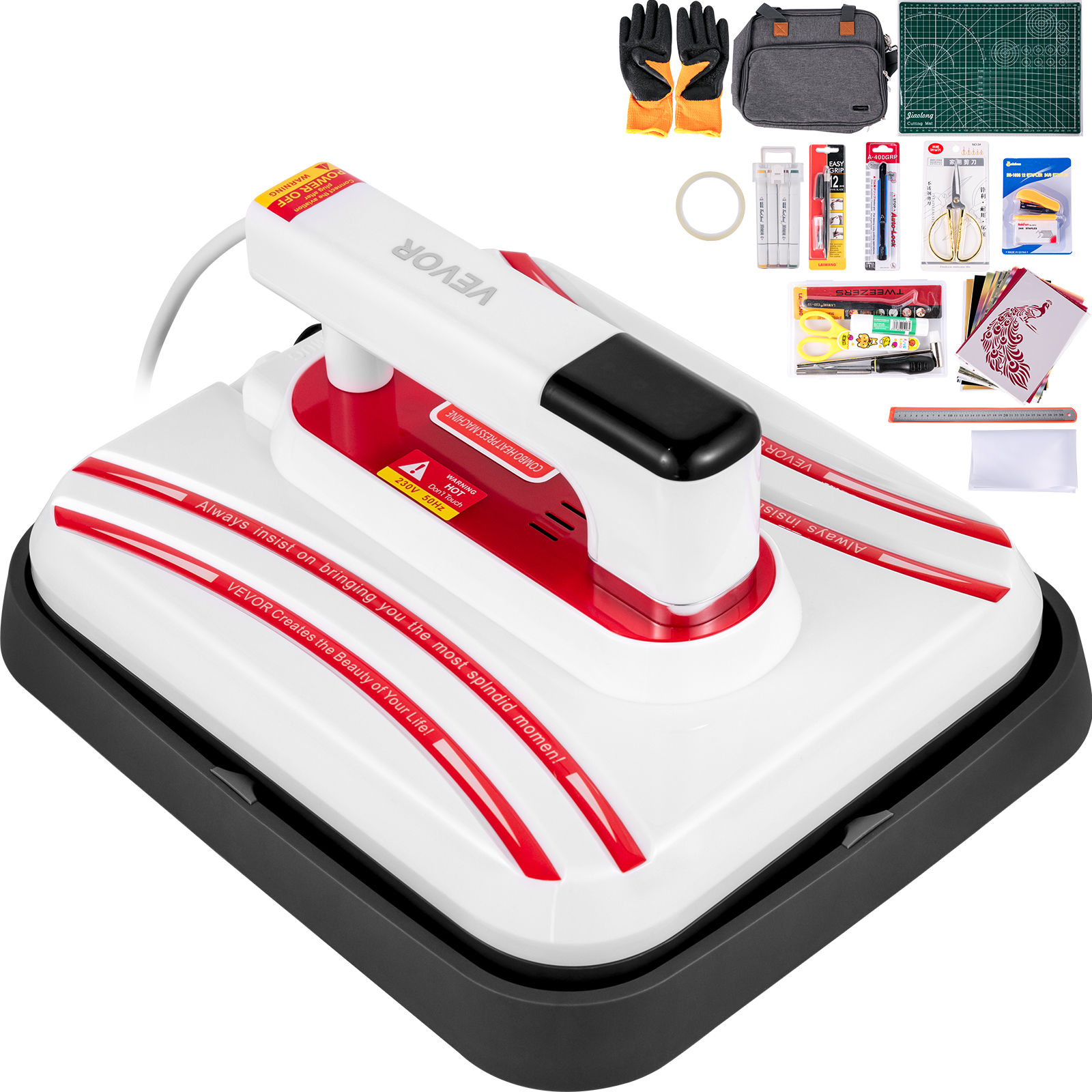 VEVOR Heat Press 12 x 10 Inch Easy Press 800W Red Mini Press Portable ...
