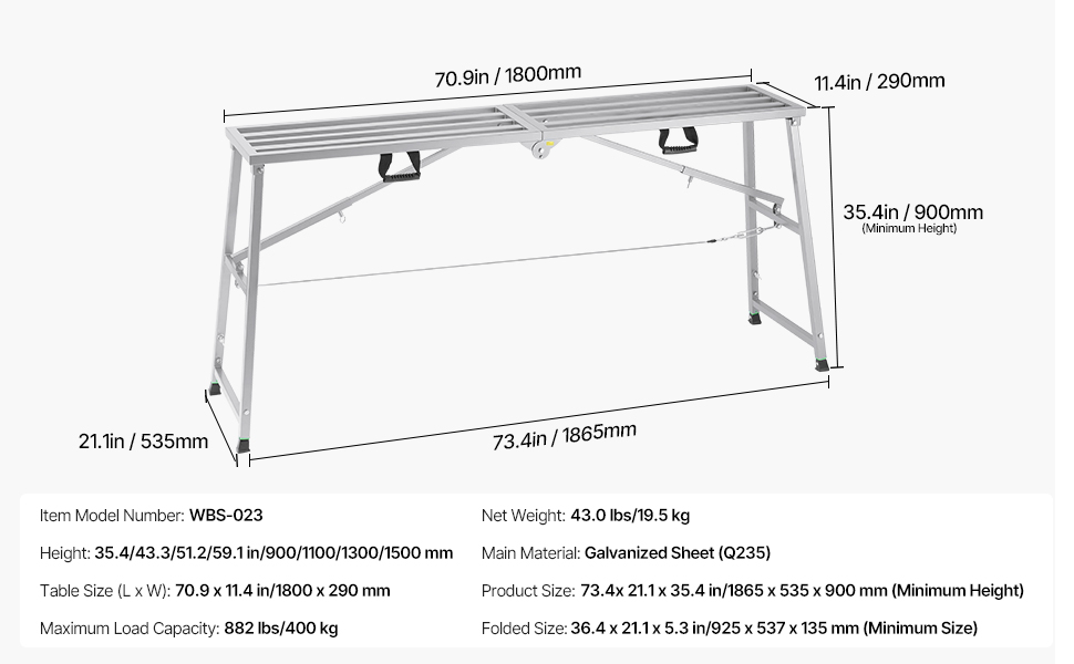 Work Platform Adjustable Height Portable Scaffolding Platform 880 lb ...