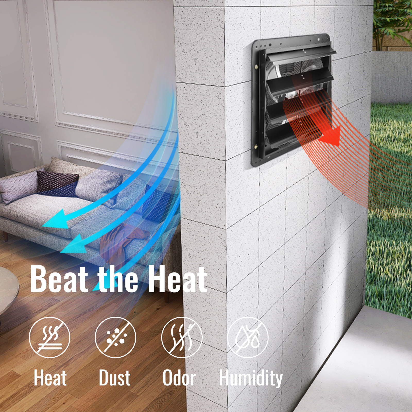 VEVOR Shutter Exhaust Fan, 406 mm /16inch with Temperature Humidity ...