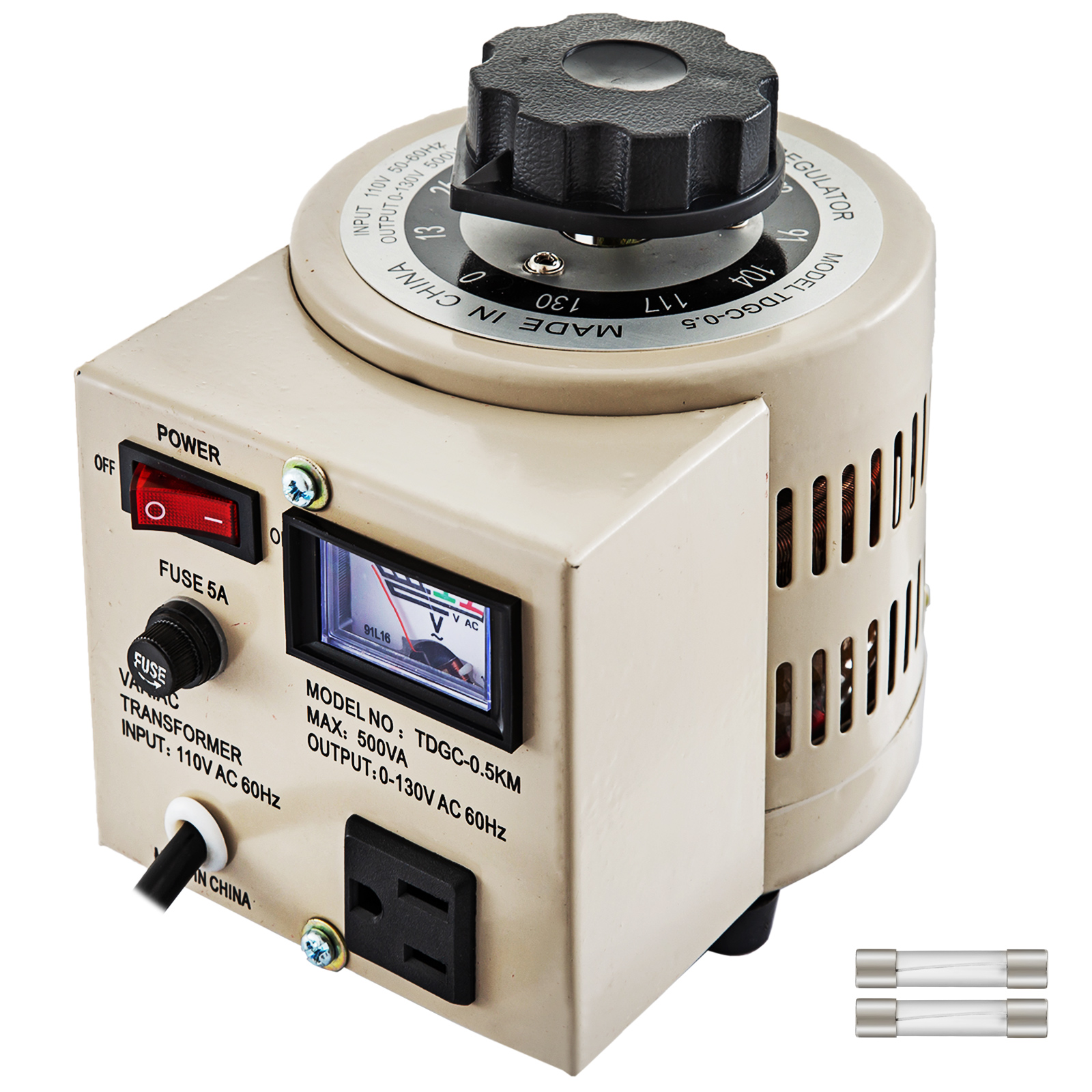 Variac Transformer Variable 500va Ac Voltage Regulator Metered 0-130v ...