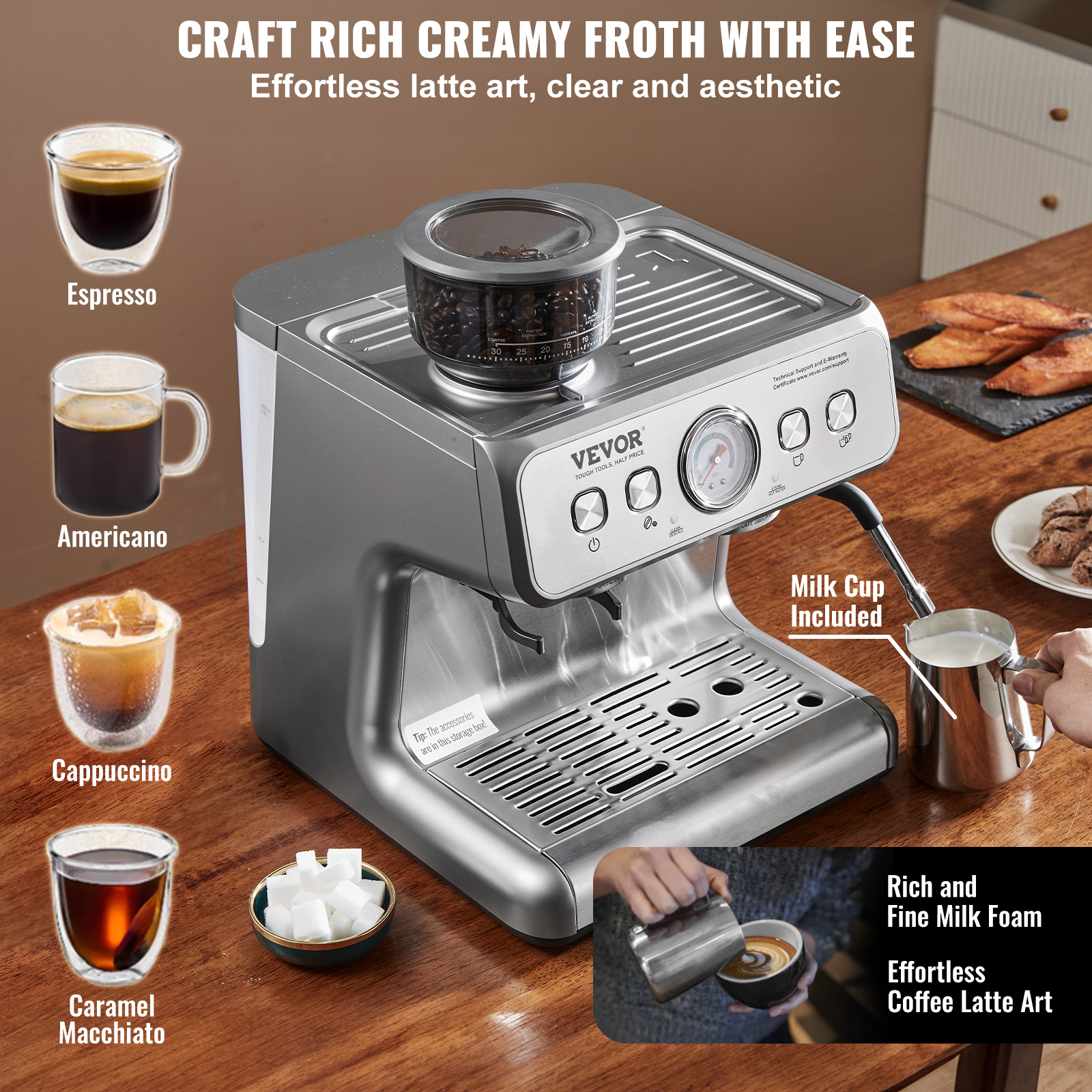 Espresso Machine 3.5/15 Bar Semi-Automatic Espresso Coffee Maker 5 ...