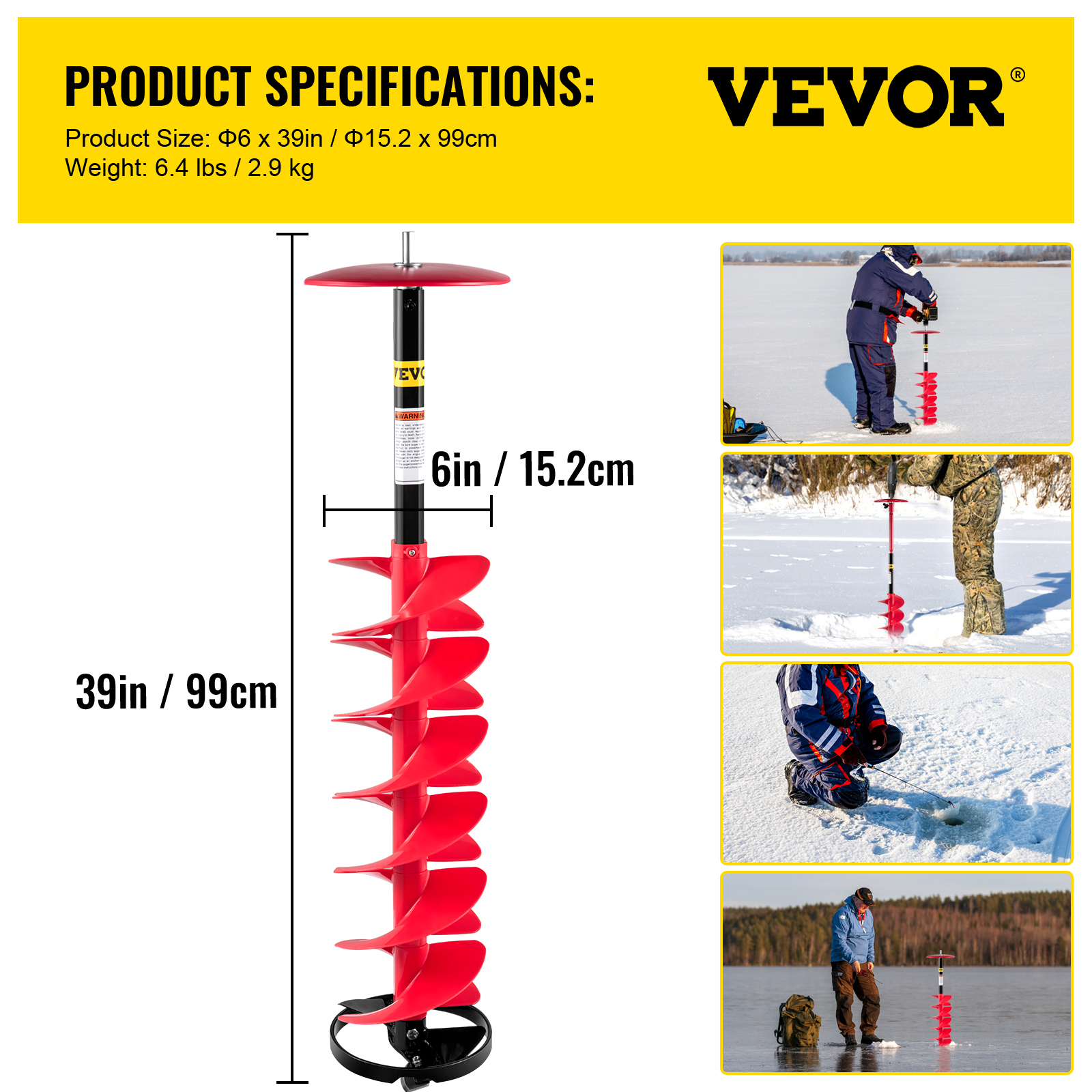 VEVOR Ice Drill Auger Nylon Ice Auger Bit 6x39/8x39/8x41'' Drill ...