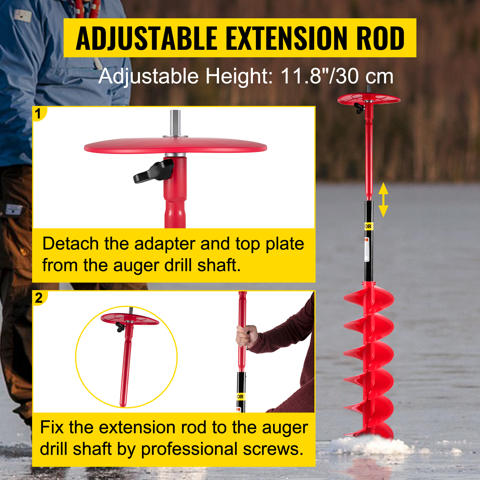 6 Ice Auger Electric Ice Auger Kit 28in Nylon Ice Drill Auger, 6in Ice ...