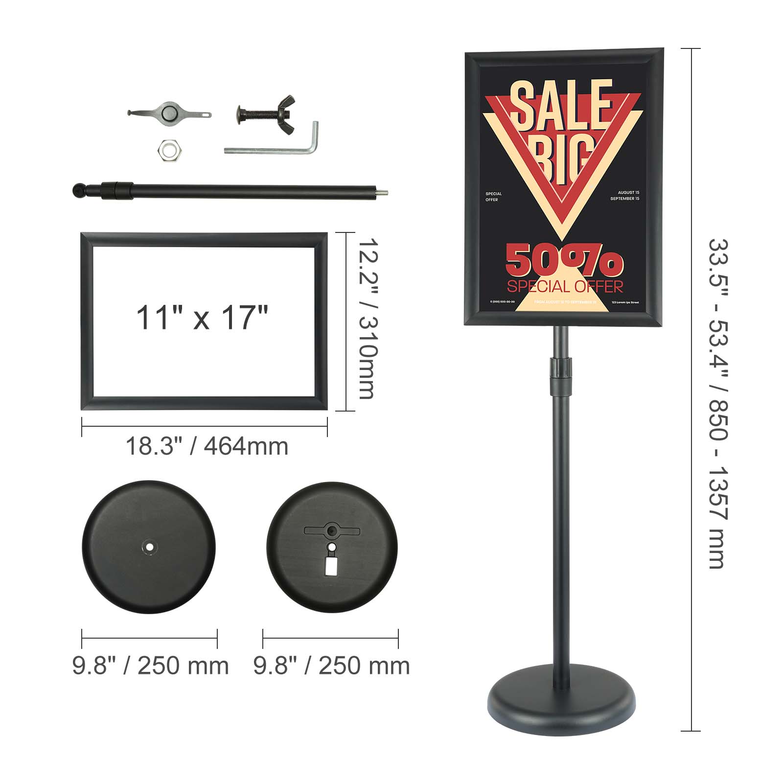 VEVOR Pedestal Sign Holder, 11 x 17 Inch Vertical and Horizontal ...