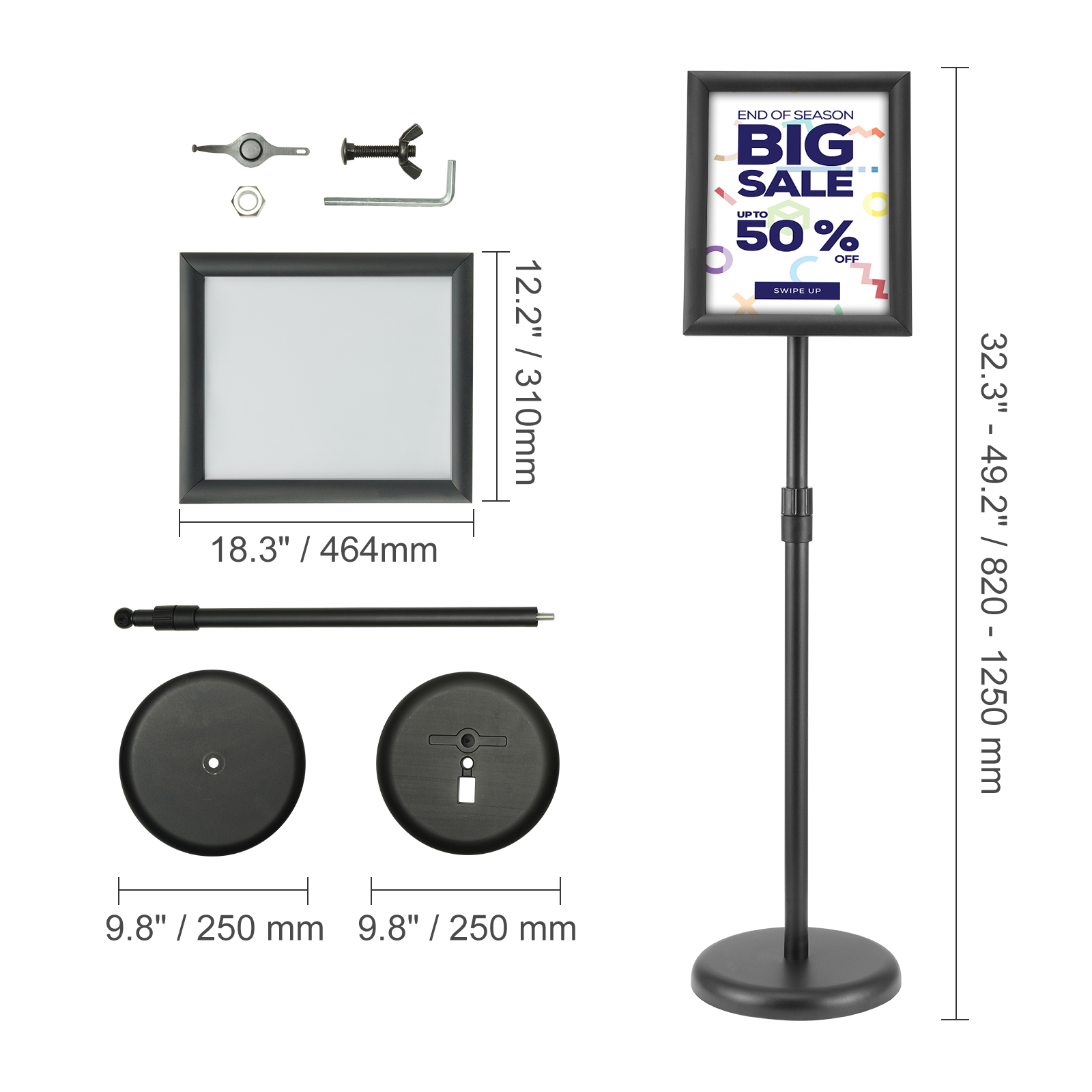 VEVOR Pedestal Sign Holder, 8.5 x 11 Inch Vertical and Horizontal ...