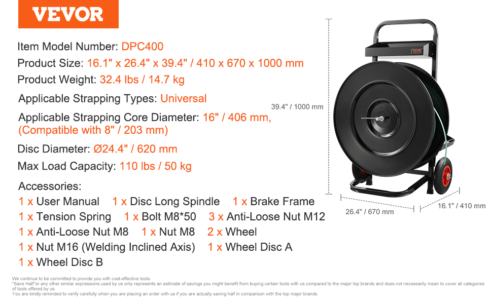 VEVOR Strapping Dispenser Banding Cart for PET/PP Strapping Roll 16"/8 ...