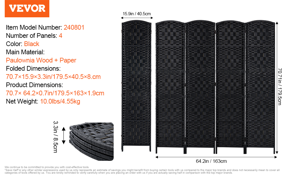 4 Panel Room Divider Hand-Woven Folding Privacy Screen with Hinges ...
