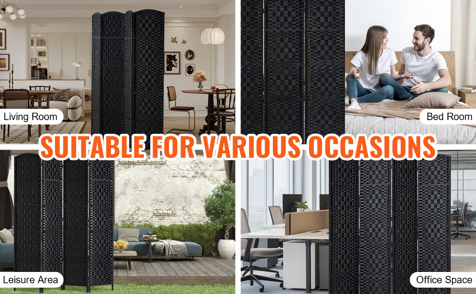 4 Panel Room Divider Hand-Woven Folding Privacy Screen with Hinges ...