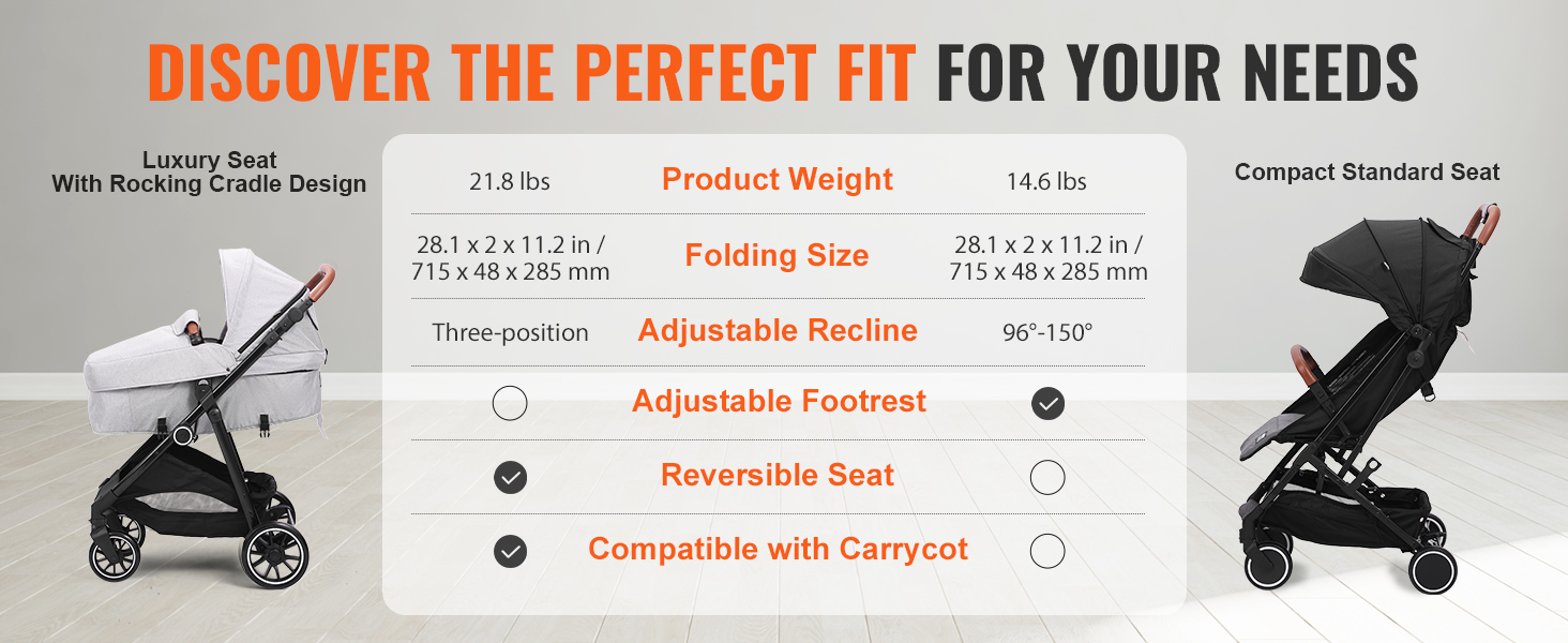 VEVOR Standard Baby Stroller, Infant Toddler Stroller with Bassinet ...