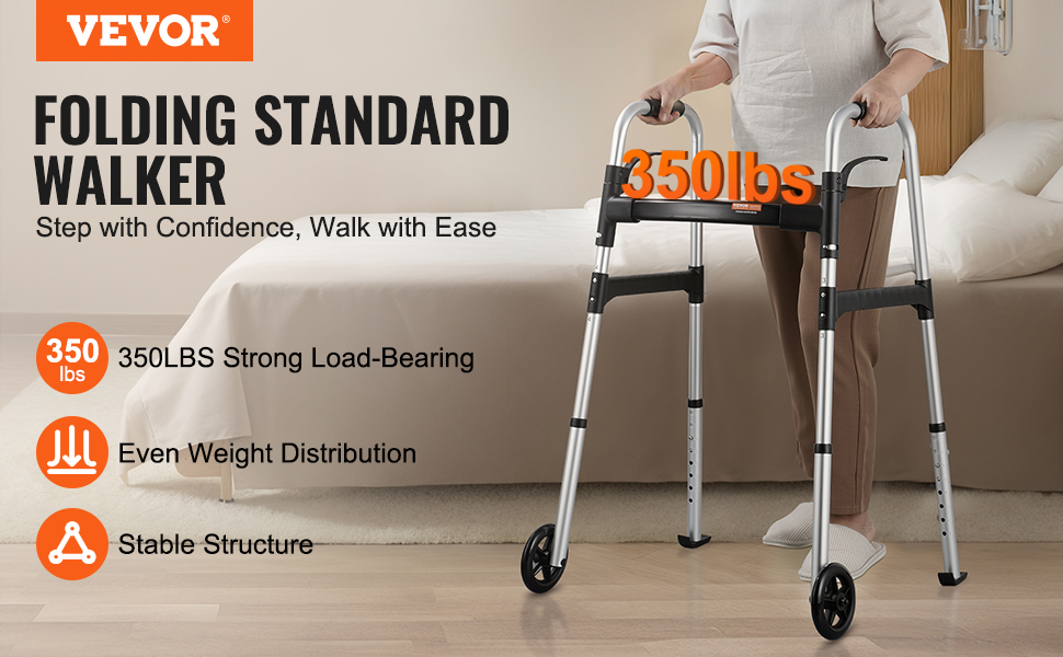 VEVOR Folding Walker Aluminum Mobility Walker Aid with Adjustable ...