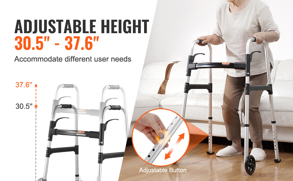 VEVOR Folding Walker Aluminum Mobility Walker Aid with Adjustable ...