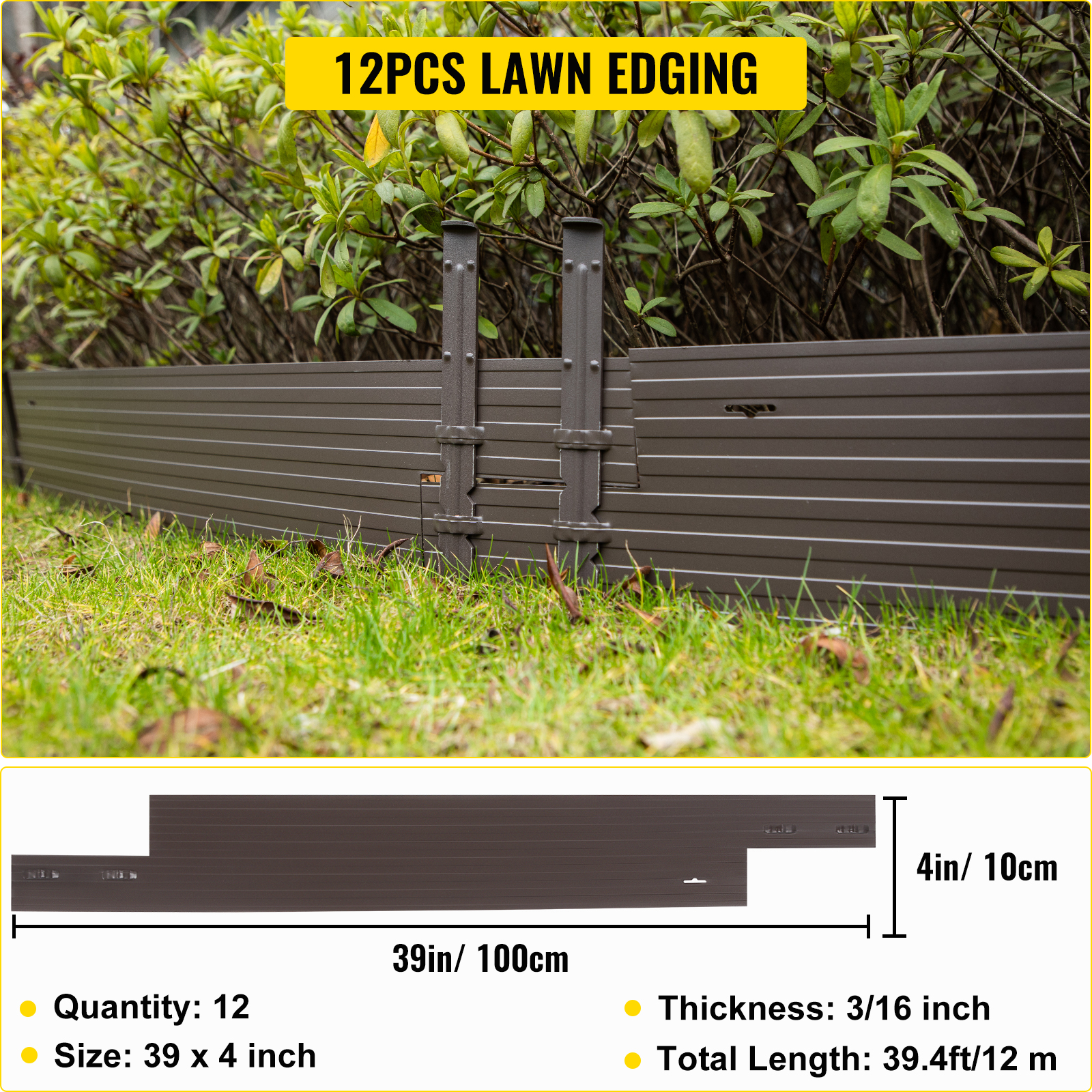 VEVOR Aluminum Landscape Edging, 12 PCS Metal Garden Edging, 39.4 ft ...
