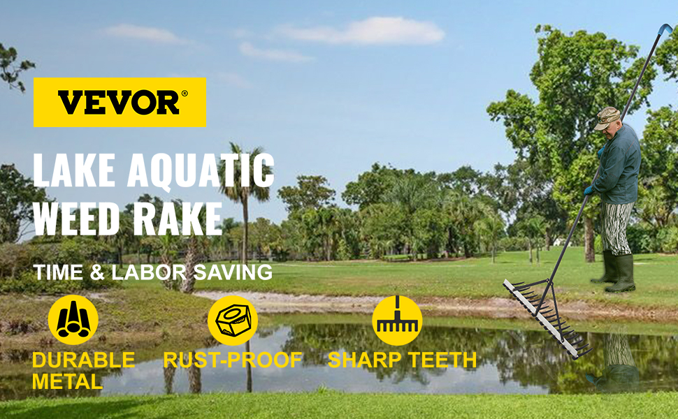 Vevor Weed Rake Lake Weed Cutter 11 Ft Long Pole 9 Inch Tines W/ Float ...