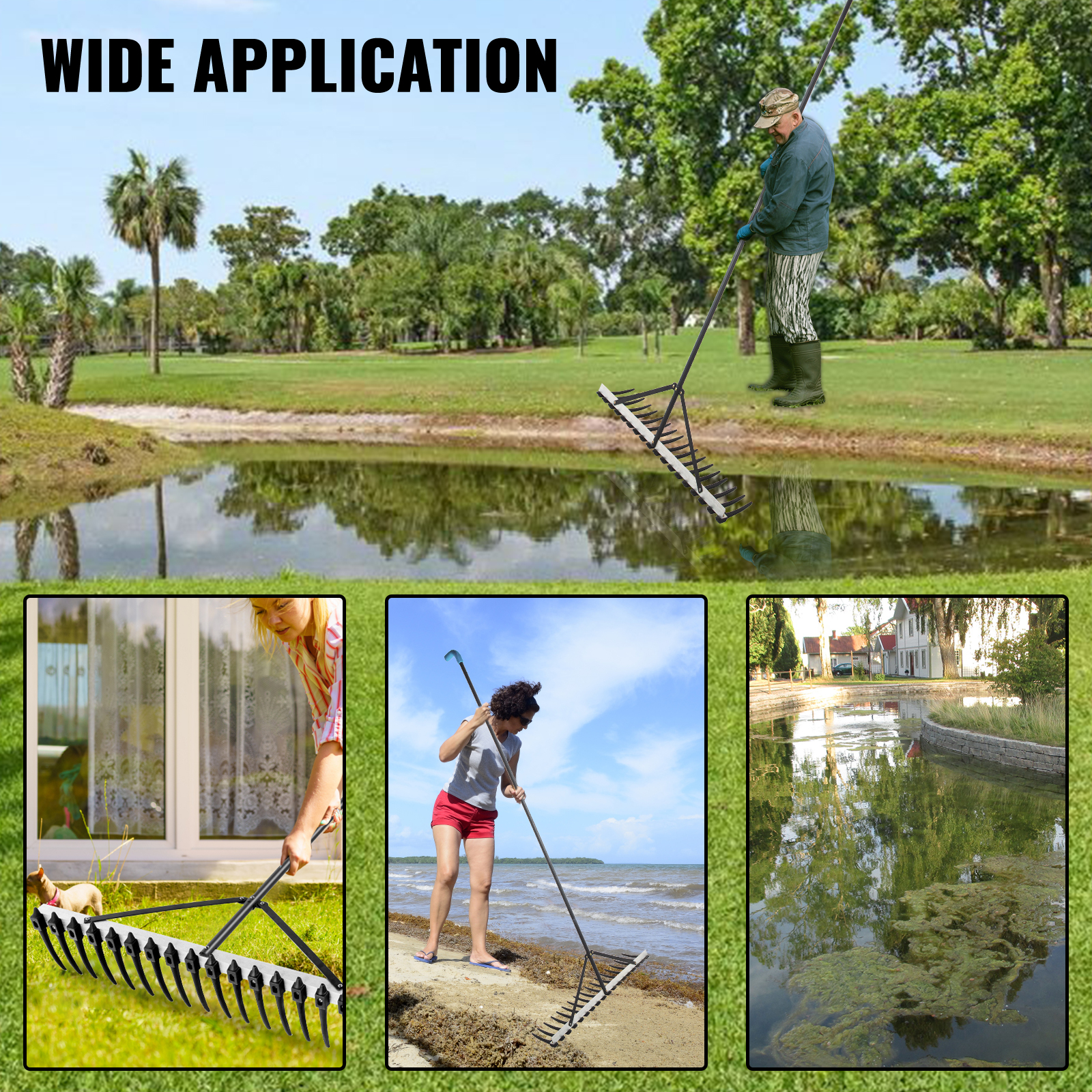 Vevor Weed Rake Lake Weed Cutter 11 Ft Long Pole 9 Inch Tines W/ Float ...