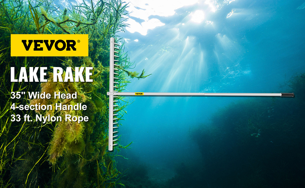 Vevor Lake Rake Aquatic Weed Rake 35" Width Head Weed Lake Rake W/ 33 ...