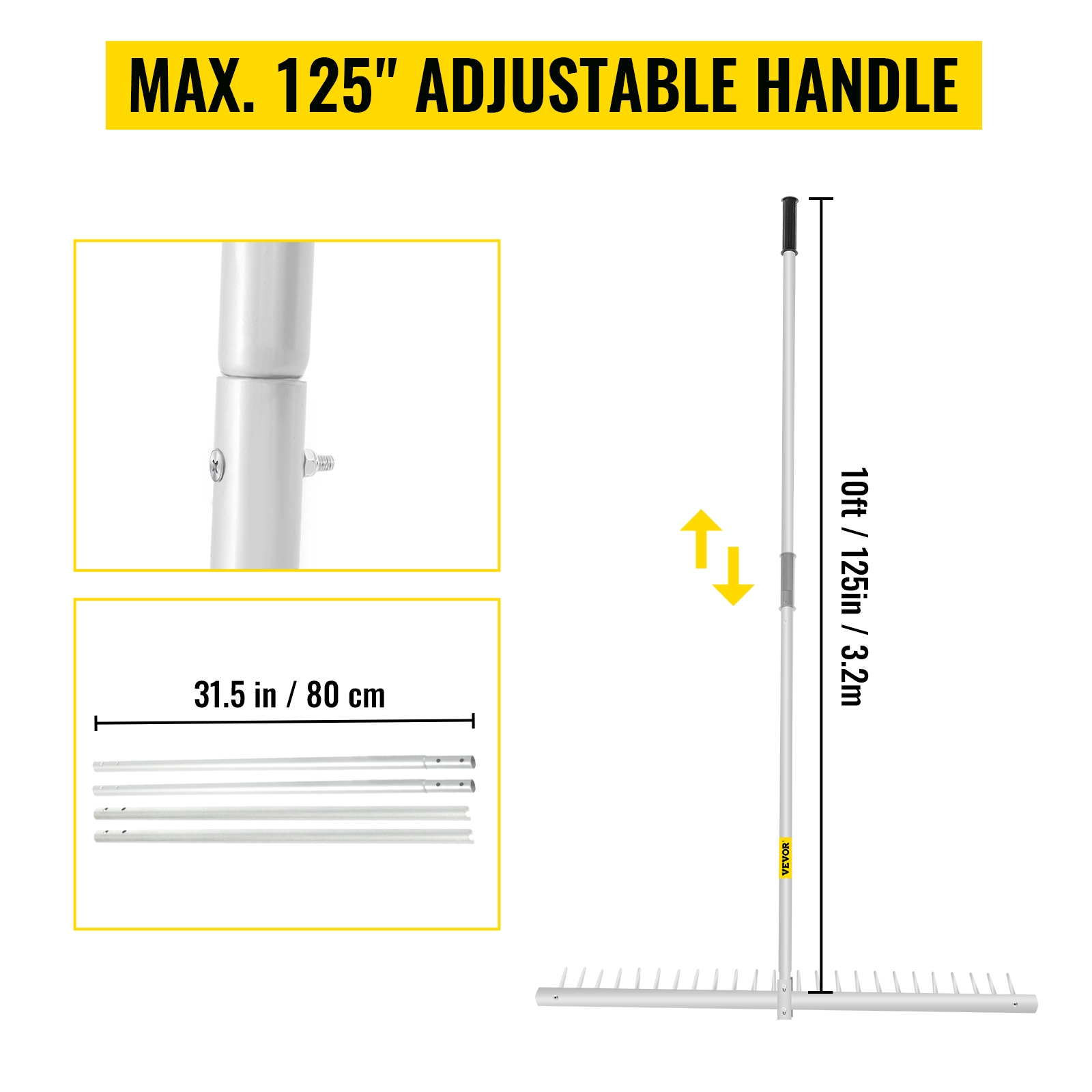 Vevor Lake Rake Aquatic Weed Rake 35" Width Head Weed Lake Rake W/ 33 ...