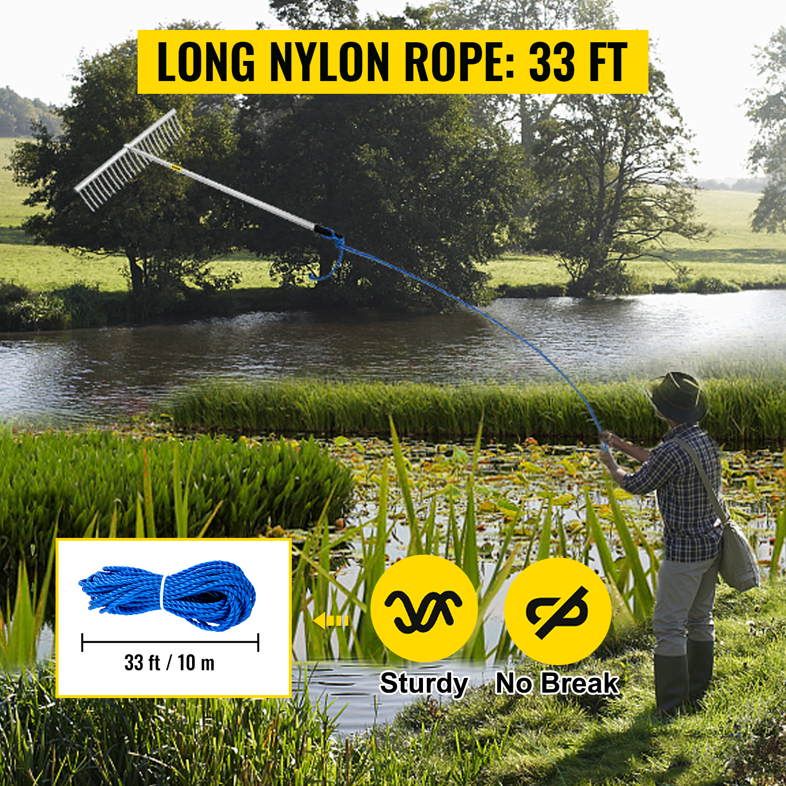 Vevor Lake Rake Aquatic Weed Rake 35" Width Head Weed Lake Rake W/ 33 ...