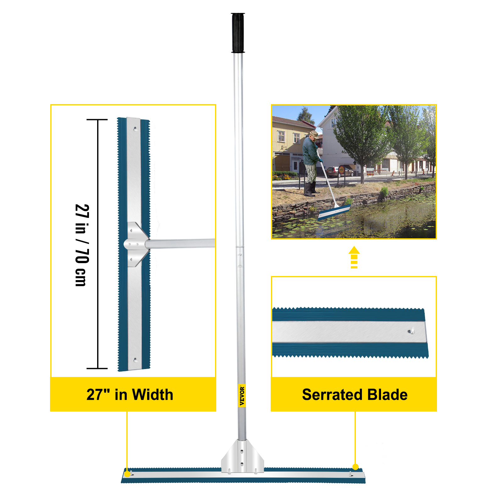 VEVOR Lake Weed Cutter, 27" Wide Lake Rake for Weeds, Manganese Steel ...