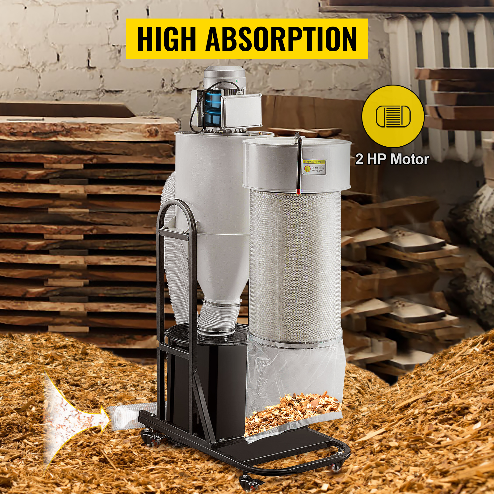 VEVOR Cyclone Dust Collector Woodworking Dust Collector 2HP 220V Heavy ...
