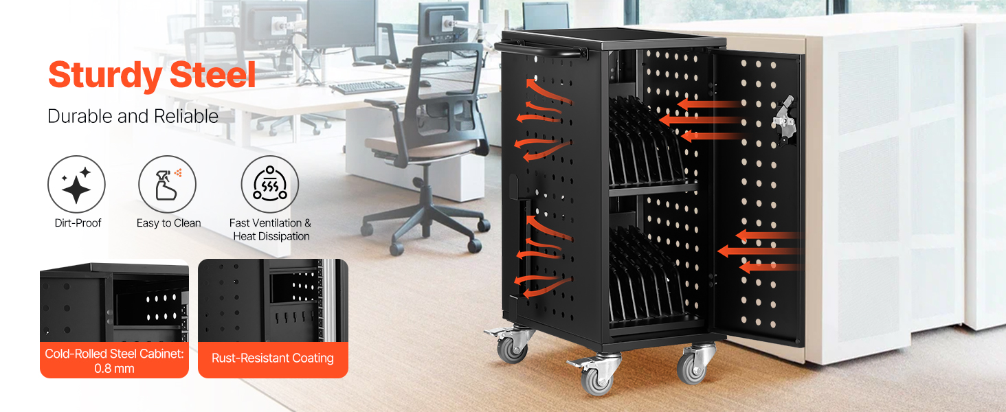 VEVOR Charging Cart Mobile Locking Charging Cart 16 Devices for Laptop ...