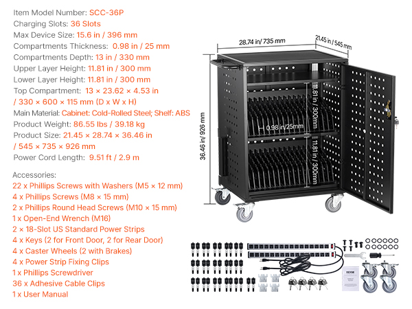 VEVOR Charging Cart Mobile Locking Charging Cart 36 Devices for Laptop ...