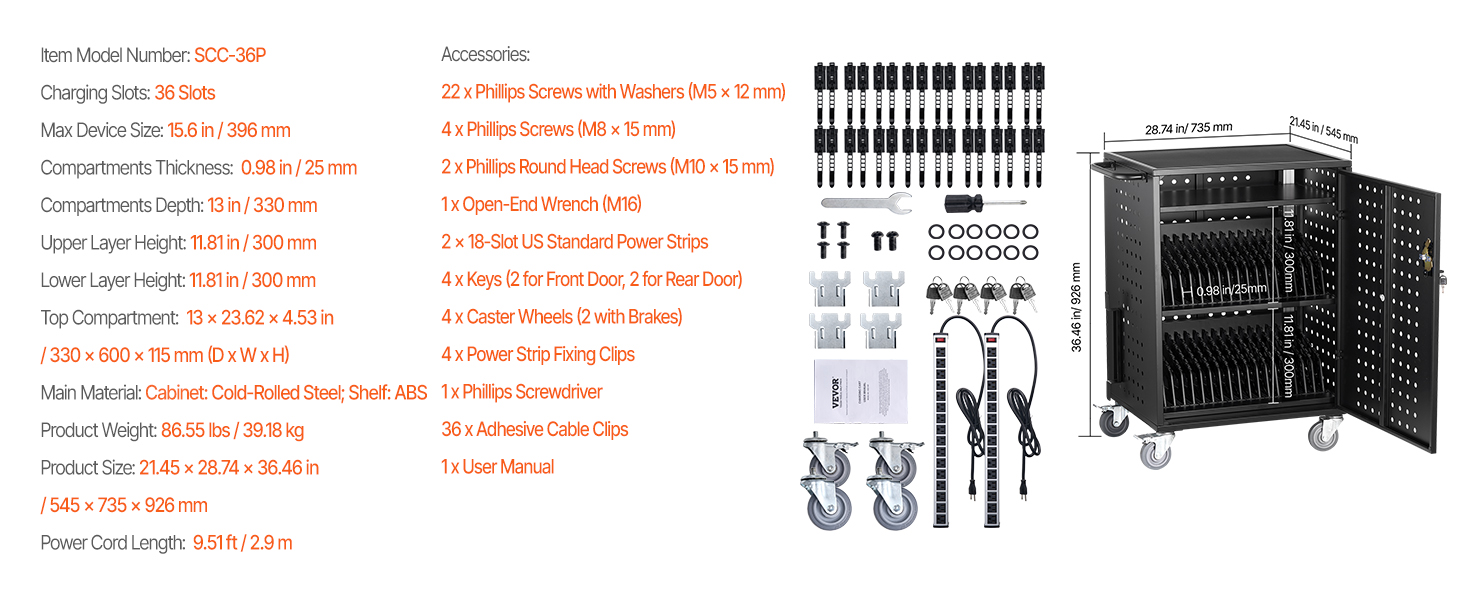 VEVOR Charging Cart Mobile Locking Charging Cart 36 Devices for Laptop ...