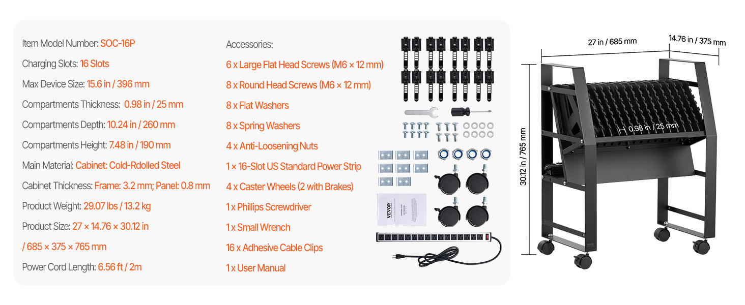 Charging Cart Mobile Open Charging Cart 16 Devices for Laptop and ...