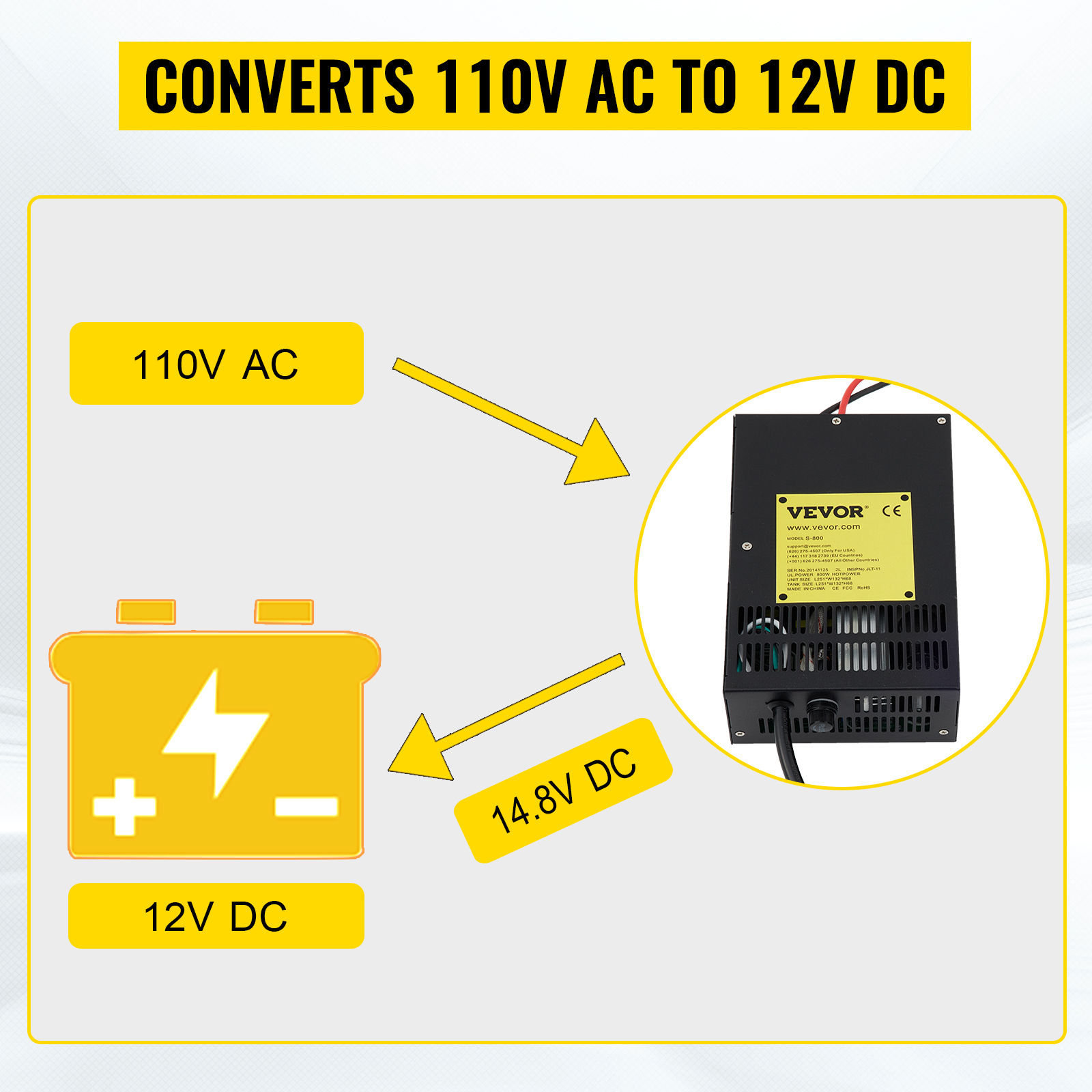 VEVOR 45 Amp RV Power Converter Charger, 110 Volt AC to 12 Volt DC ...