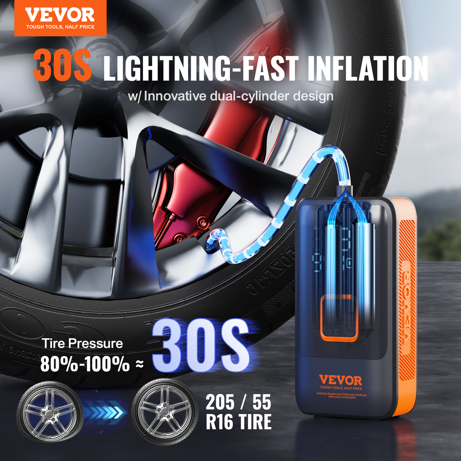 VEVOR Tire Inflator Portable Air Compressor 150/160PSI 4000/7800mAh ...
