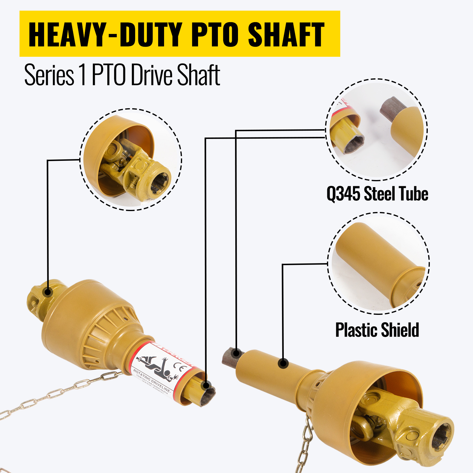 Vevor Pto Shaft Pto Drive Shaft 1-3/8" 6spline End T1 19.7"-23.6" For ...
