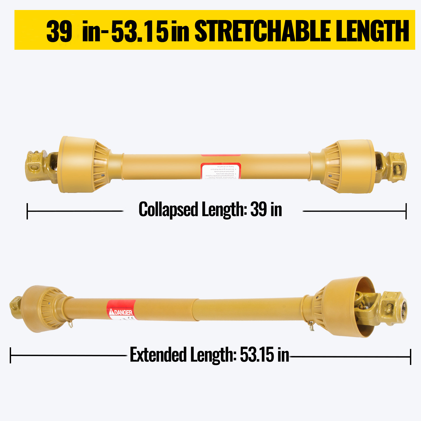 Vevor Pto Shaft Tractor Pto Drive Shaft 1-3/8" 6 Spline Ends T6 39"-53 ...