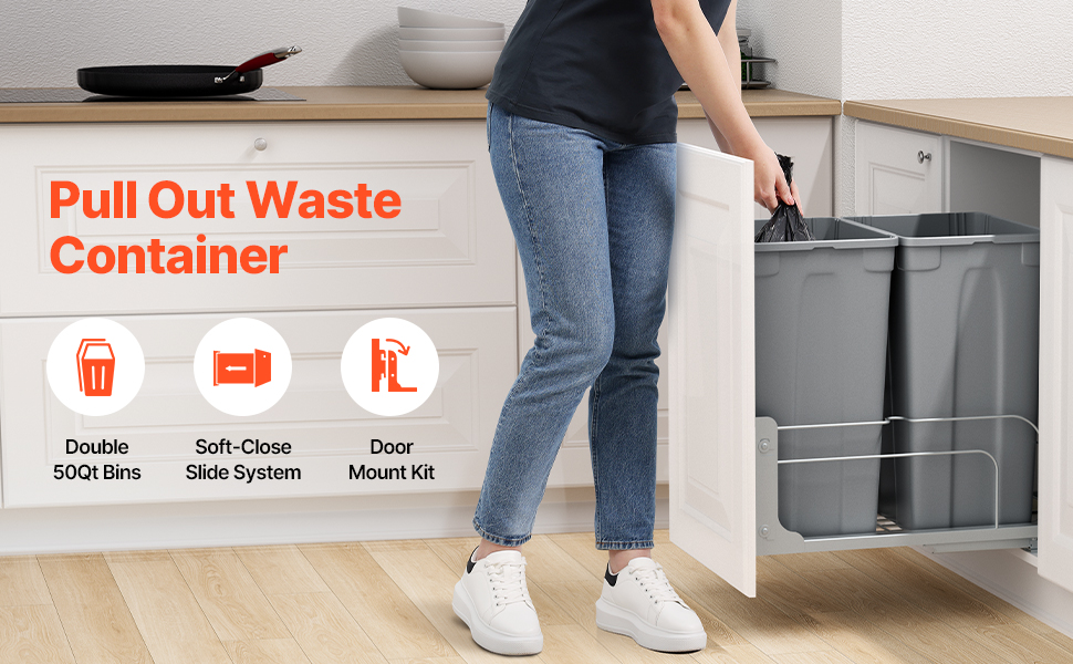 Double Pullout Waste Container Kitchen Trash Can with Soft Close Grey ...