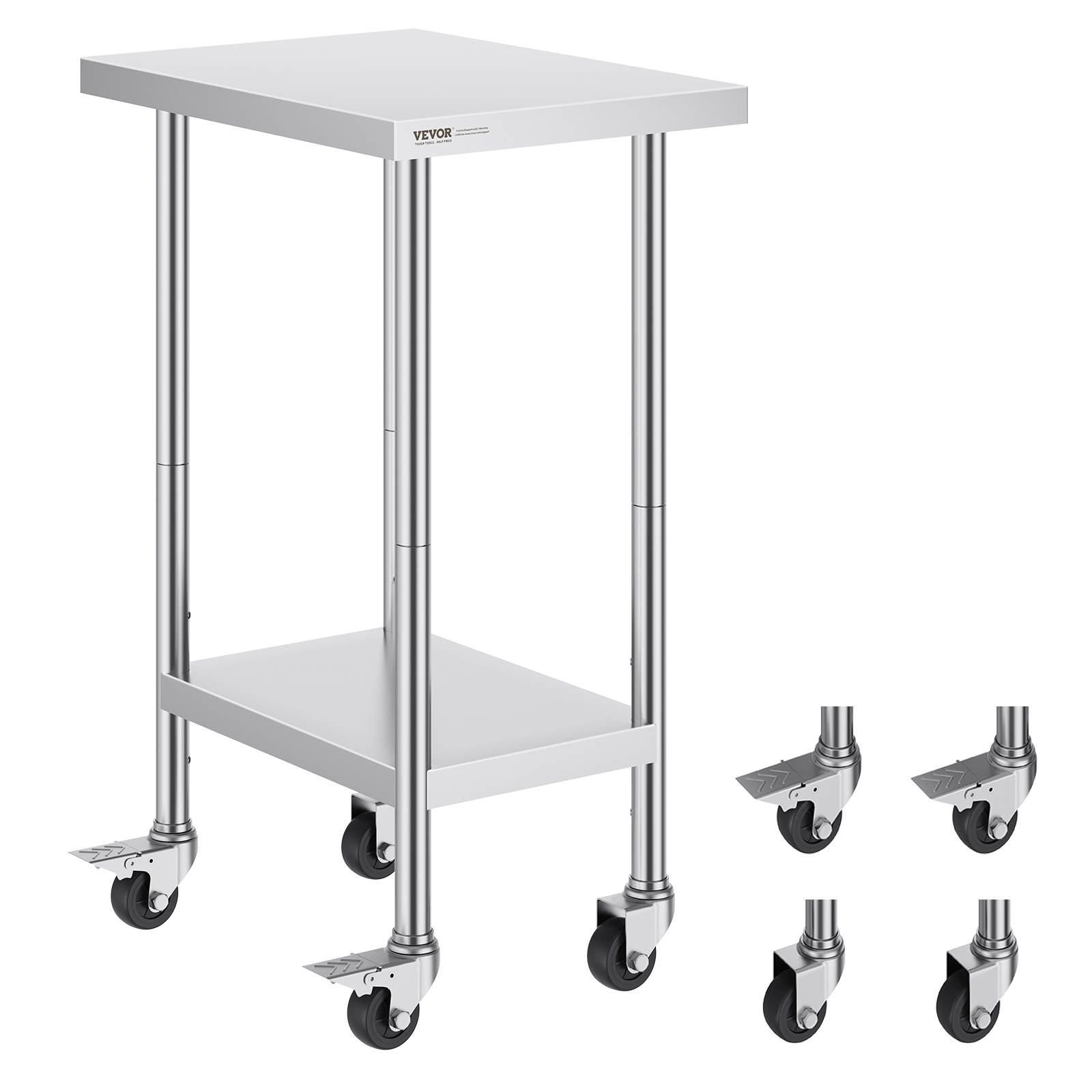 11 Size Stainless Steel Work Table Commercial Prep Table With 4 Casters ...