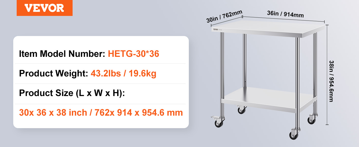 VEVOR Stainless Steel Work Table Commercial Prep Table 30x36 Inch With ...