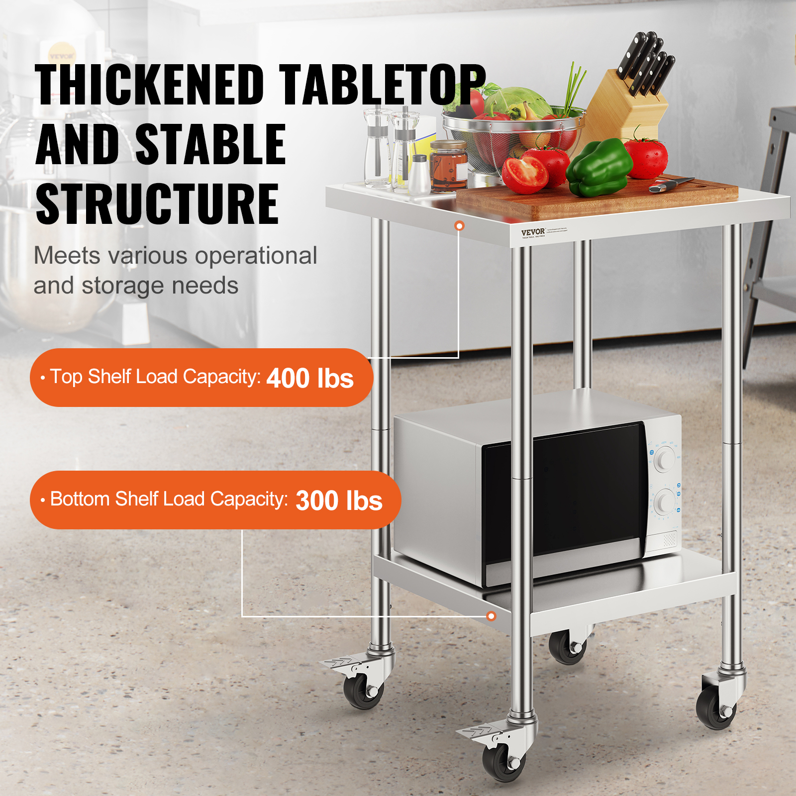 11 Size Stainless Steel Work Table Commercial Prep Table With 4 Casters ...