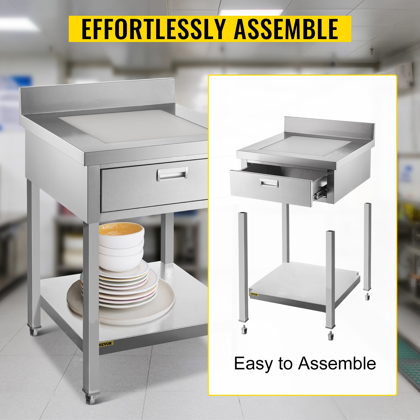 VEVOR Commercial Food Prep Worktable 24x24 In Stainless Steel Table ...