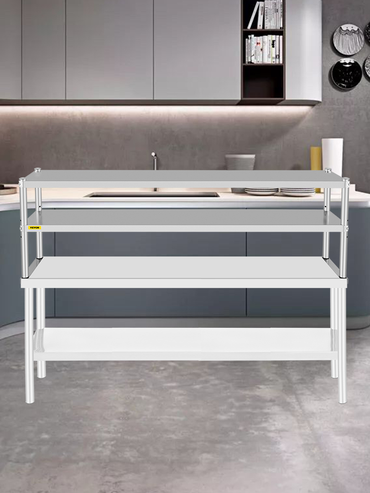 VEVOR Double Overshelf, Double Tier Stainless Steel Overshelf, 72 in ...
