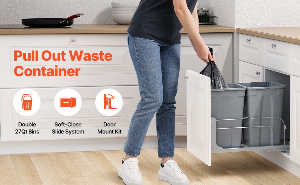 Double Pullout Waste Container Kitchen Trash Can with Soft Close Grey ...