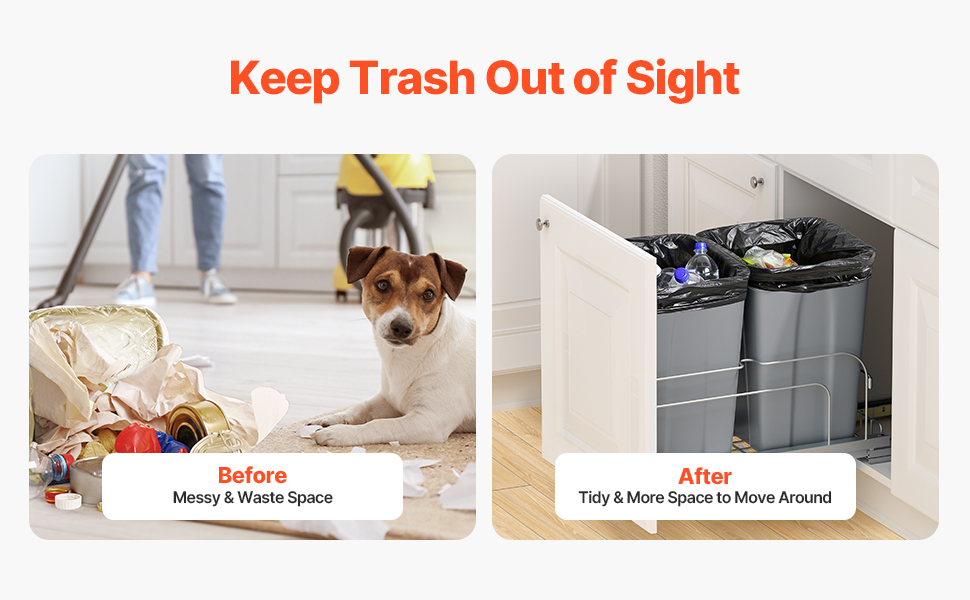 Double Pullout Waste Container Kitchen Trash Can with Soft Close Grey ...