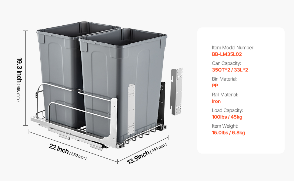 Double Pullout Waste Container Kitchen Trash Can with Soft Close Grey ...