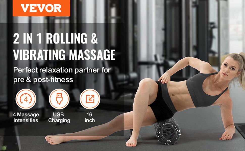 VEVOR Vibrating Foam Roller 4 Intensities Rechargeable Electric EPP ...