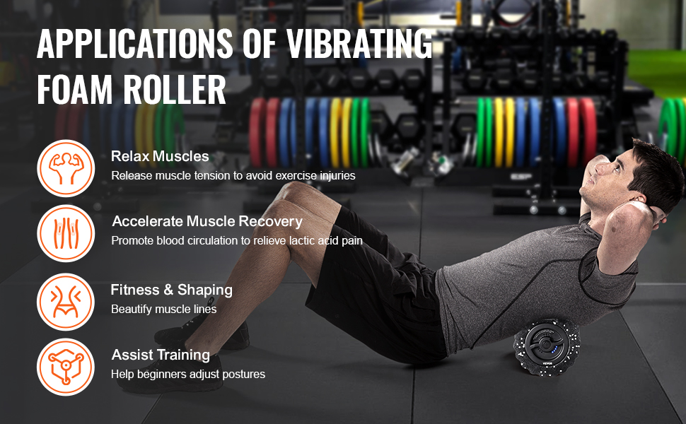 VEVOR Vibrating Foam Roller 4 Intensities Rechargeable Electric EPP ...