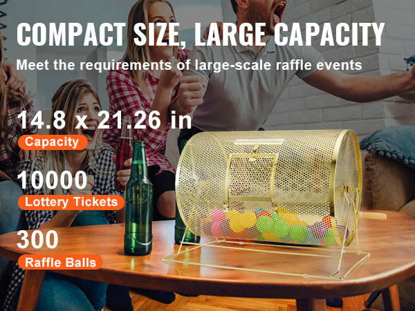 VEVOR Raffle Drum, 14.8 x Ø21.26 inch Brass Plated Raffle Ticket ...