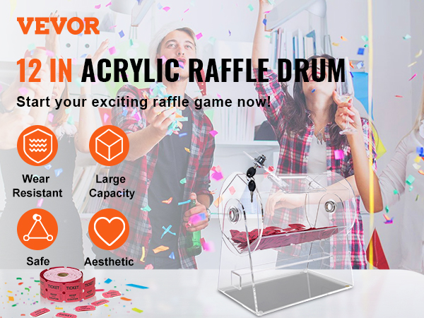VEVOR Acrylic Raffle Drum, Holds 2500 Tickets or 100 Raffle Balls ...